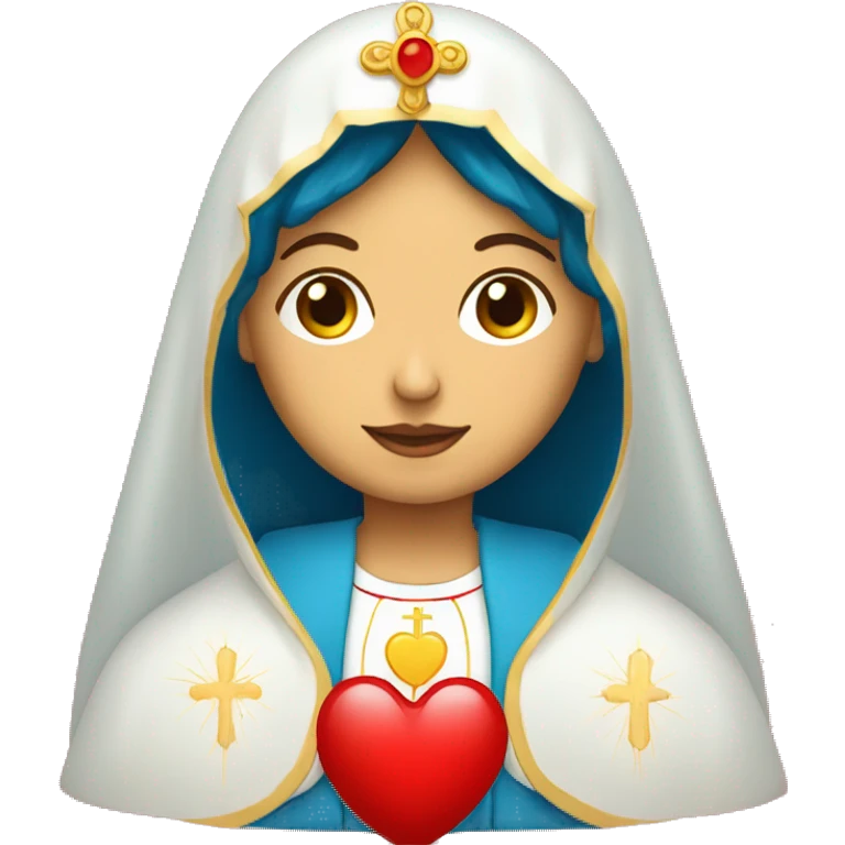 virgen maria con túnica blanca y corazón rojo emoji | AI Emoji Generator