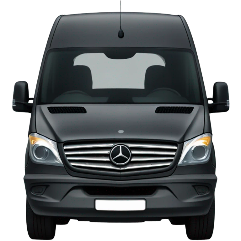 Dark grey Mercedes sprinter van with two round circle headlights that ...