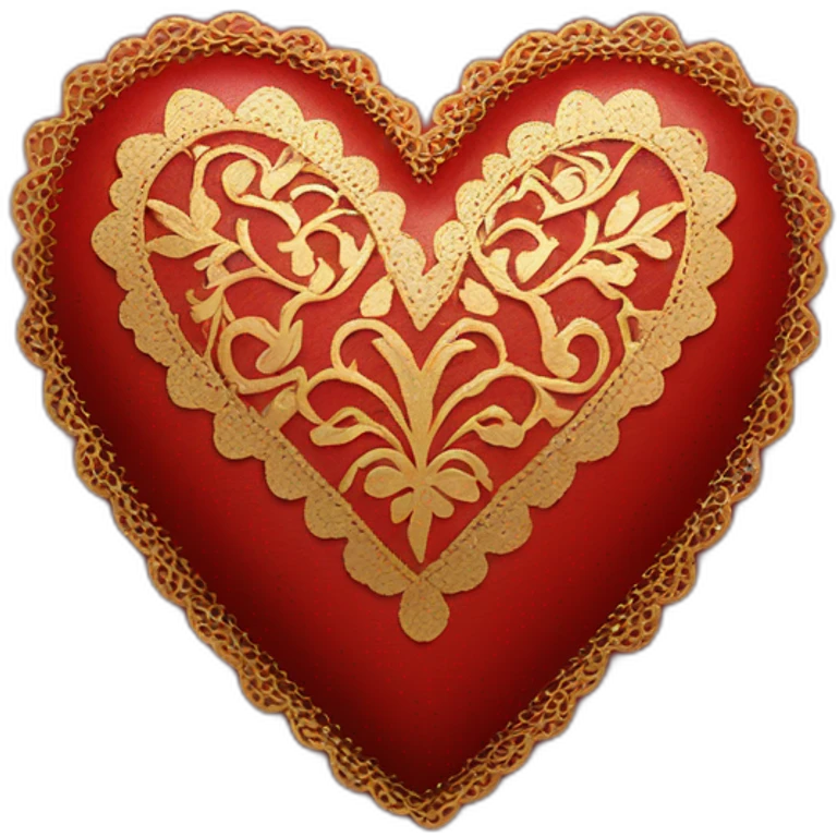 Red leather heart with gold lace border emoji | AI Emoji Generator
