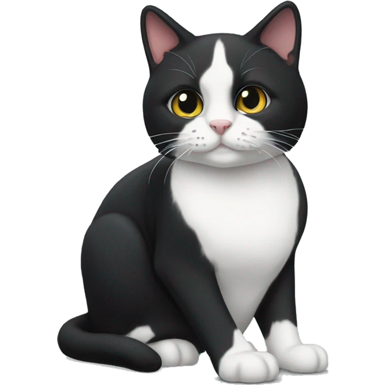 Tuxedo cat with white starting at nose laying down emoji | AI Emoji Generator