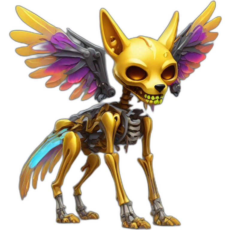 Melting Neon and gold Zombie skeleton fox with wings and prosthetic leg ...