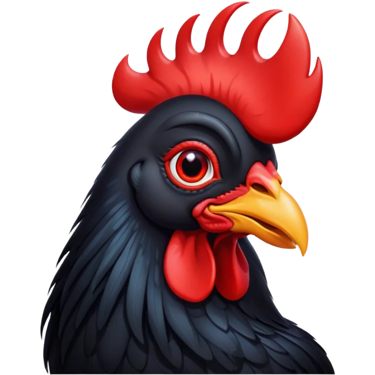 Cinematic Cute Black Rooster Portrait Emoji, Head tilted playfully and ...