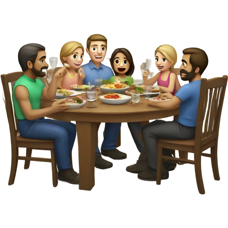 Caucasian family of eight eating dinner around table emoji | AI Emoji ...