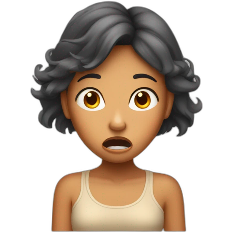 Tan girl scared with hands on side of face and mouth open big emoji ...