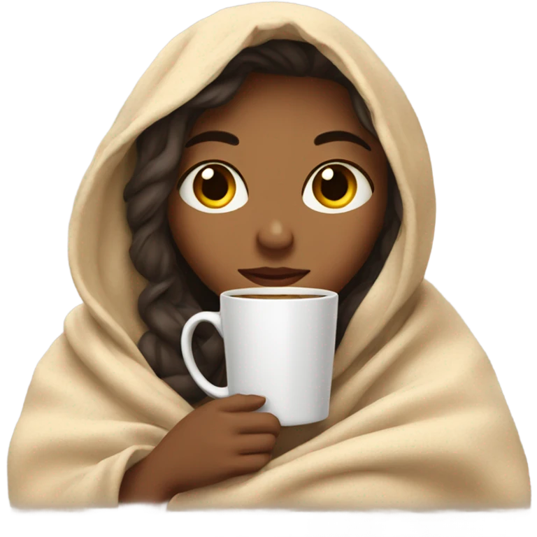girl inside a blanket sipping coffee eyes closed emoji | AI Emoji Generator