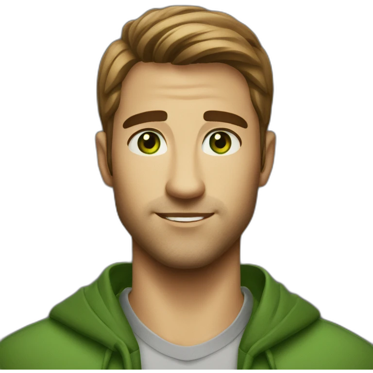 Handsome man with green eyes and brown straight short hair and dimbles ...