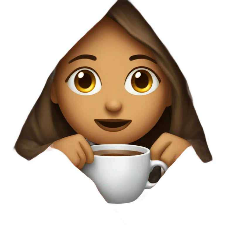 girl inside a blanket sipping coffee eyes closed emoji | AI Emoji Generator