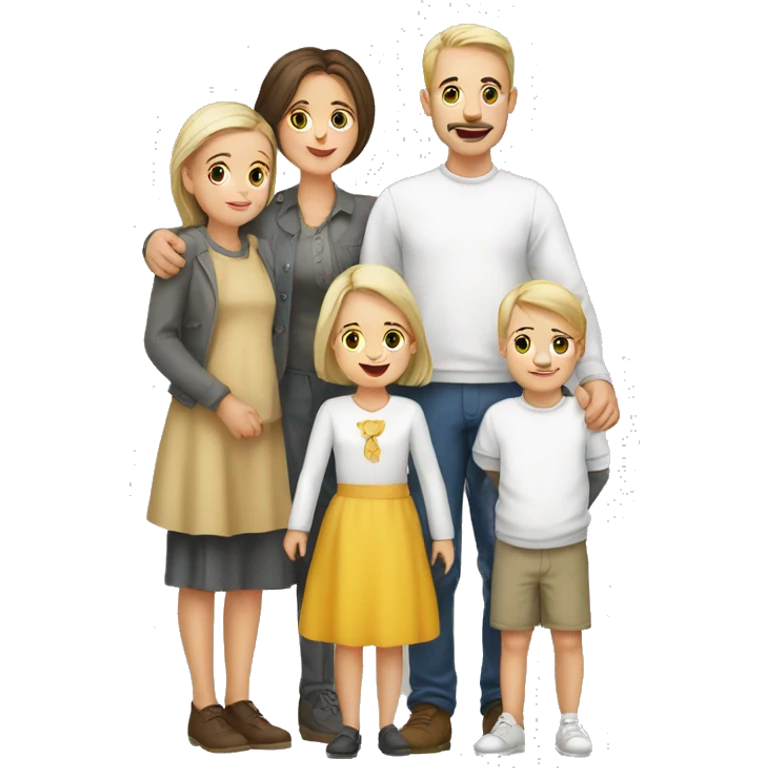 family two parents with six children European white emoji | AI Emoji ...