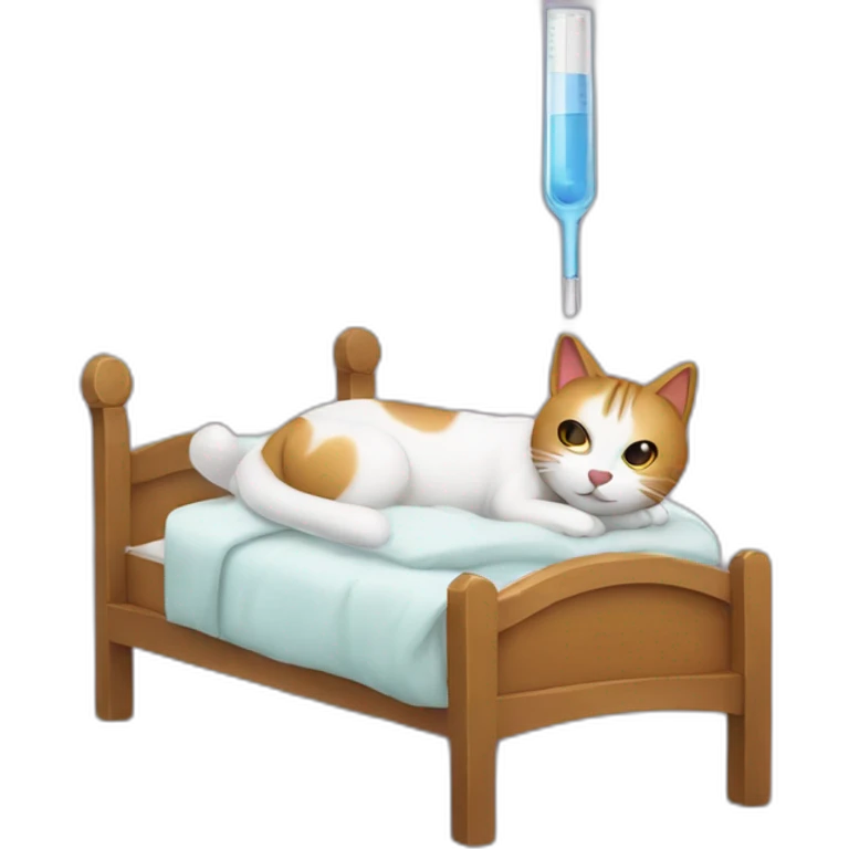 ill cat in bed with fever thermometer emoji | AI Emoji Generator