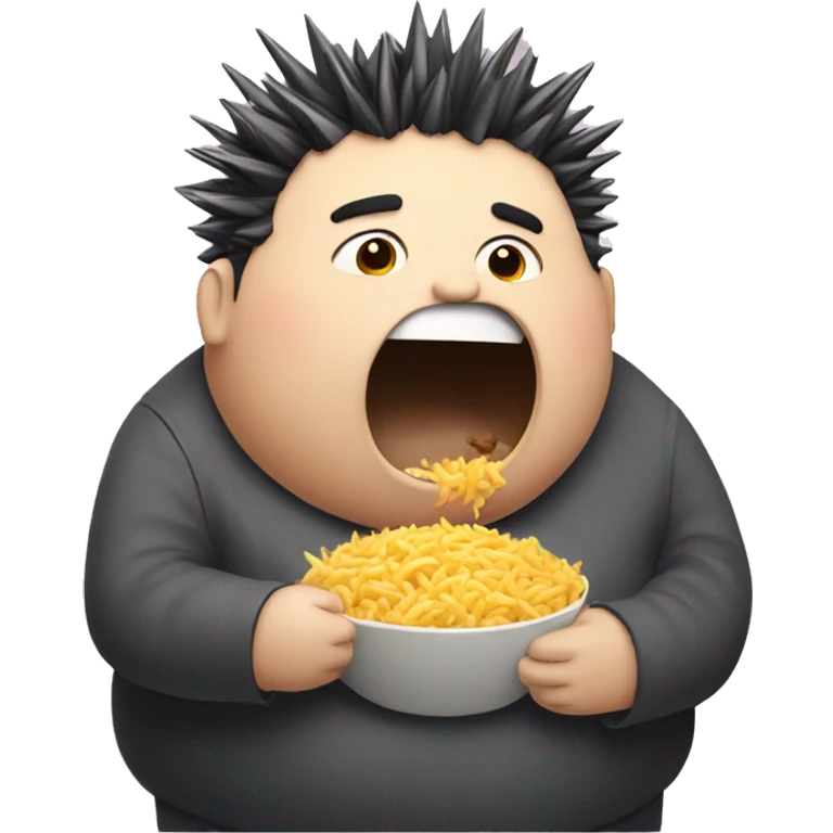 draw a obese person with spiky hair eating emoji | AI Emoji Generator