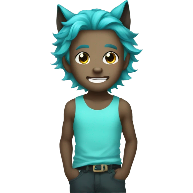 chibi cyan hair boy with wolf ears happy emoji | AI Emoji Generator