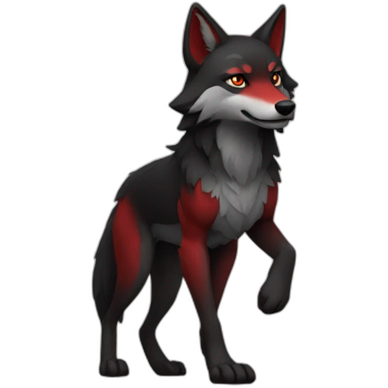 black and red wolf, bipedal, fullbody emoji | AI Emoji Generator