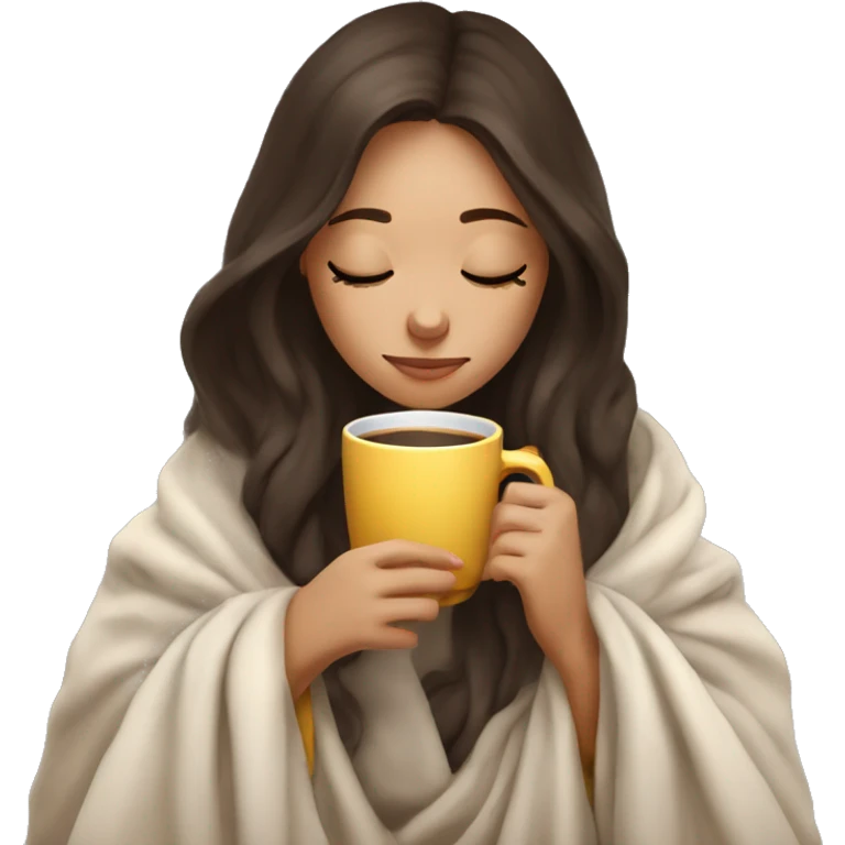 girl brunette inside a blanket sipping coffee eyes closed emoji | AI ...
