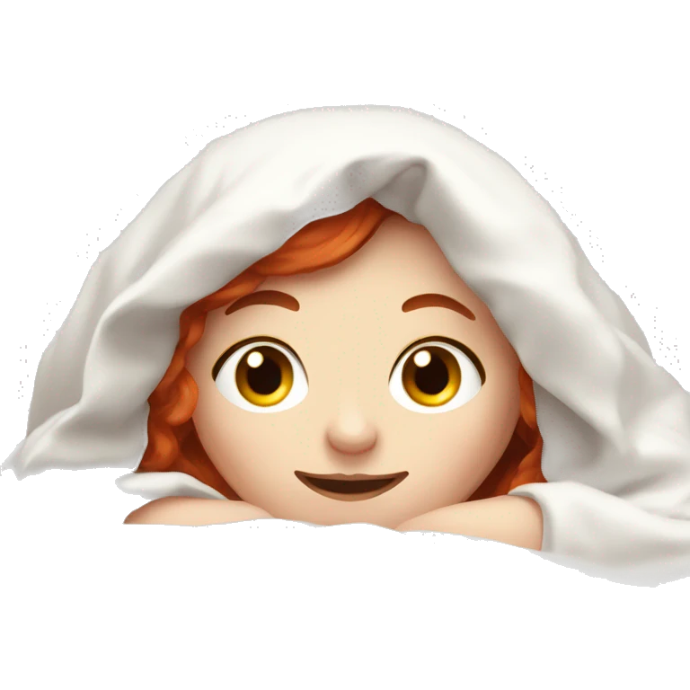 Pale Girl with red hair laying down cozy in a white blanket emoji | AI ...