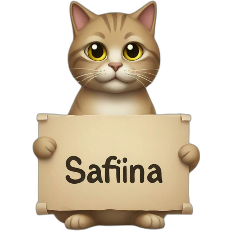 cat holding a sign with the inscription “Safina” emoji | AI Emoji Generator