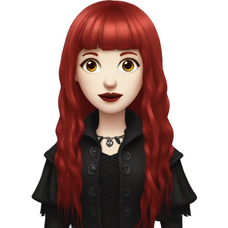 pale skinned girl with long ruby red hair with fringe bangs and is in ...