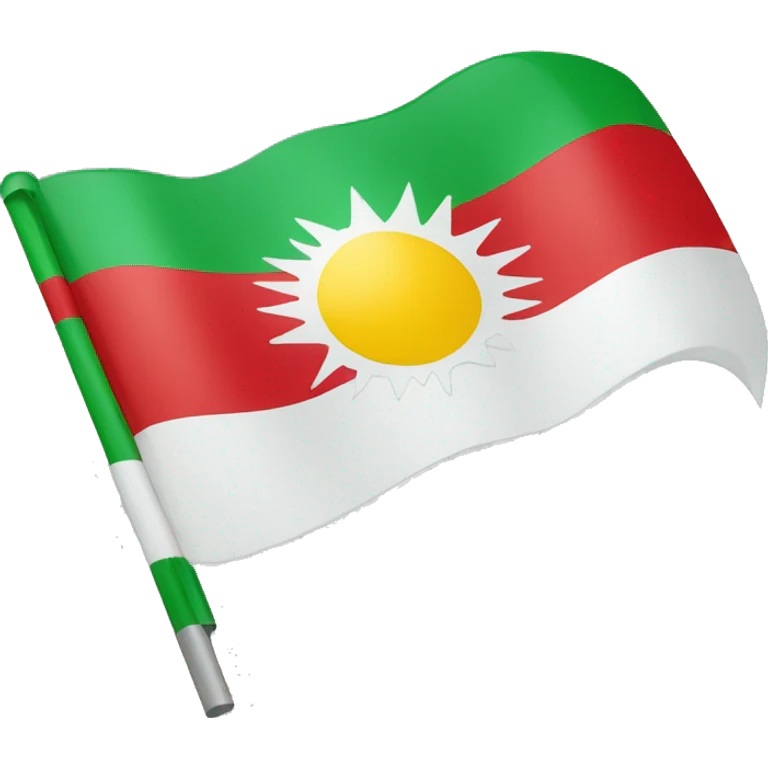 Kurdistan flag, red on top, green on bottom, white with a sun in the ...