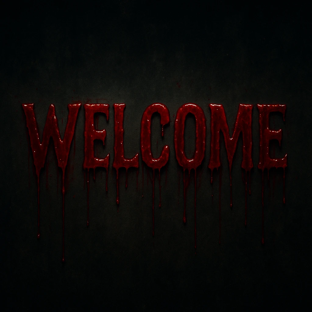 Welcome text with dramatic gory dripping blood effect in cinematic ...
