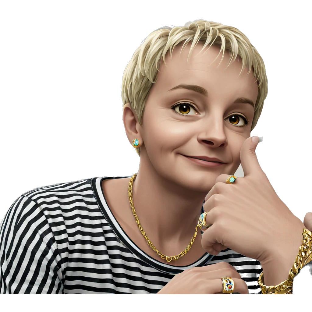 blonde boy with jewelry indoors emoji | AI Emoji Generator
