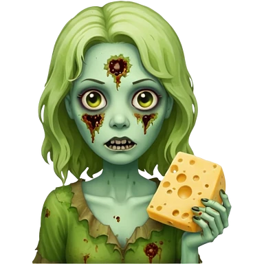 woman zombie holding moldy cheese piece emoji | AI Emoji Generator