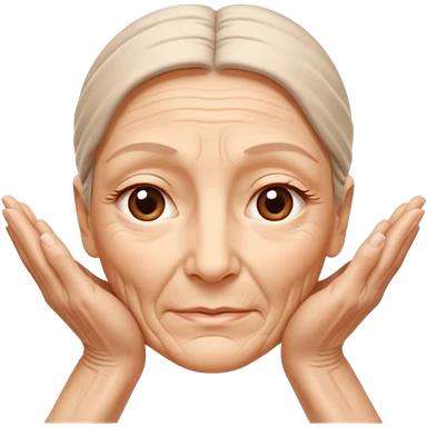 Simple emoji of a face with wrinkles being smoothed by hands, both ...