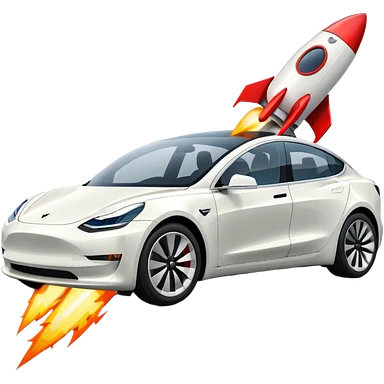 Tesla model 3 white. Rocket boost on roof emoji | AI Emoji Generator