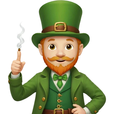 leprechaun looking up, and giving a thumbs up. on his left hand, he is ...