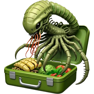 The Predator, as in the 1987 movie, eating an Alien facehugger from a ...