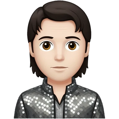 Charles Lee Ray with long black hair, dark suit sequin suit emoji | AI ...