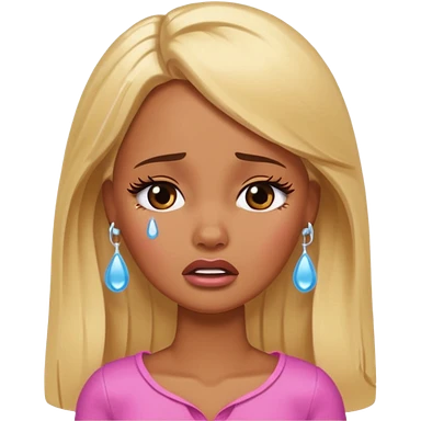 brown skin blonde barbie crying with tears emoji | AI Emoji Generator