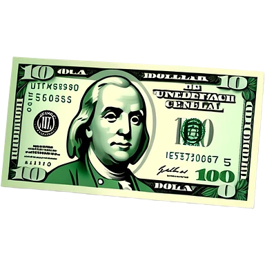 3D realistic US 100 dollar bill sticker, slight perspective, centered ...