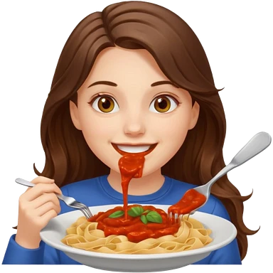 smiling white long brunette hair girl with hazel eyes eating pasta ...