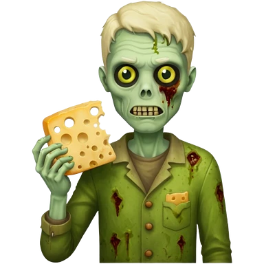 man zombie holding moldy cheese piece emoji | AI Emoji Generator