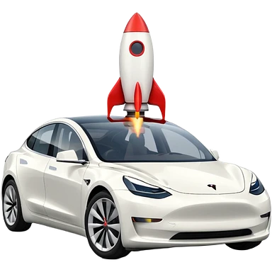 Tesla model 3 white. Rocket boost on roof emoji | AI Emoji Generator