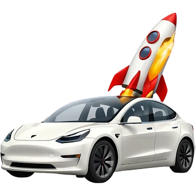 Tesla model 3 white. Rocket boost on roof emoji | AI Emoji Generator