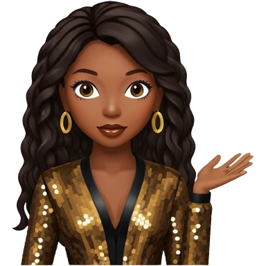 Brandy Norwood with long dark brown hair, dark brown sequin outfit ...