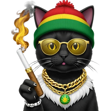 A black cat wearing the deal with it shades and a rasta beanie and ...