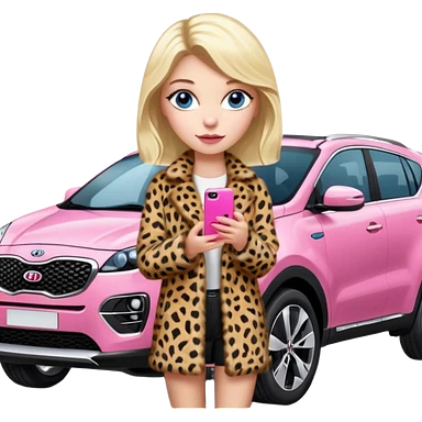 a queen Arina in a leopard fur and pink iPhone on her mercedes emoji ...