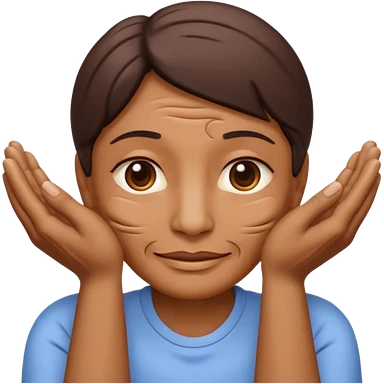 Simple emoji of a face with wrinkles being smoothed by hands, both ...