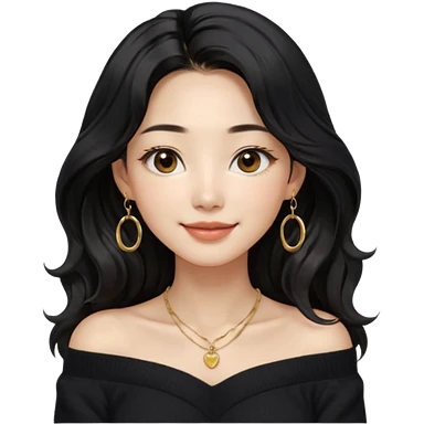 A South Korean girl in her thirties with long black soft wavy hair with ...