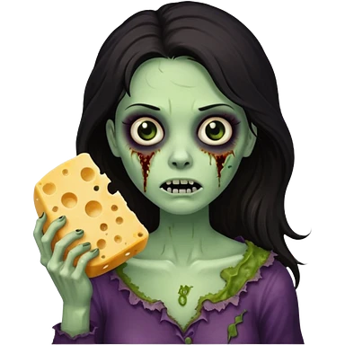 woman zombie holding moldy cheese piece emoji | AI Emoji Generator