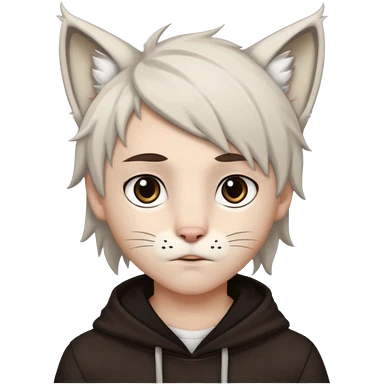 White boy with dark brown hair and white lynx ears emoji | AI Emoji ...