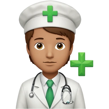 a doctor in white suit with a doctor hat with green cross brown hair ...