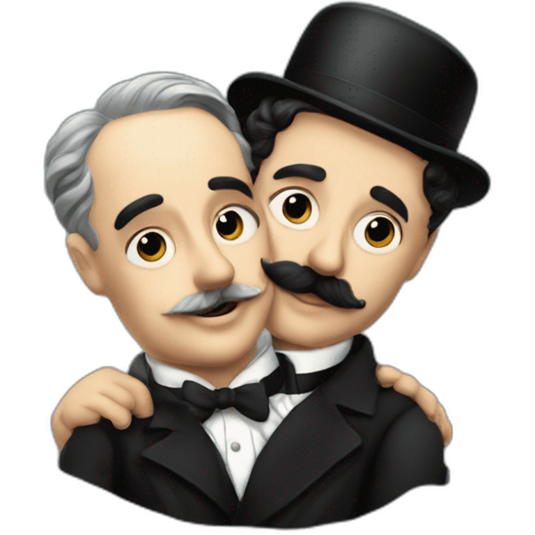 Charlie chaplin hugging Joseph staline emoji | AI Emoji Generator