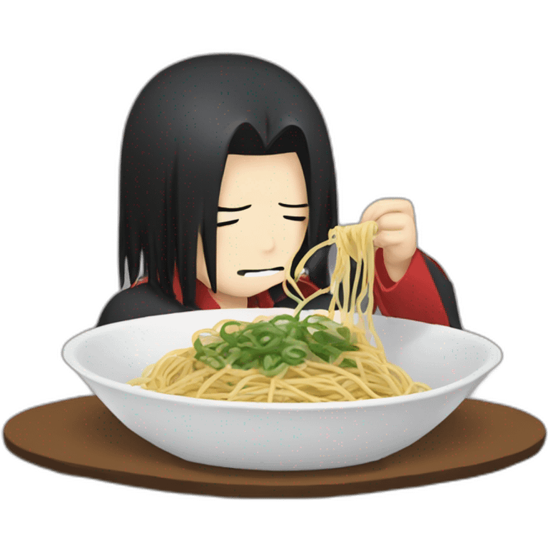 Itachi Uchiha eating spaghetti emoji | AI Emoji Generator