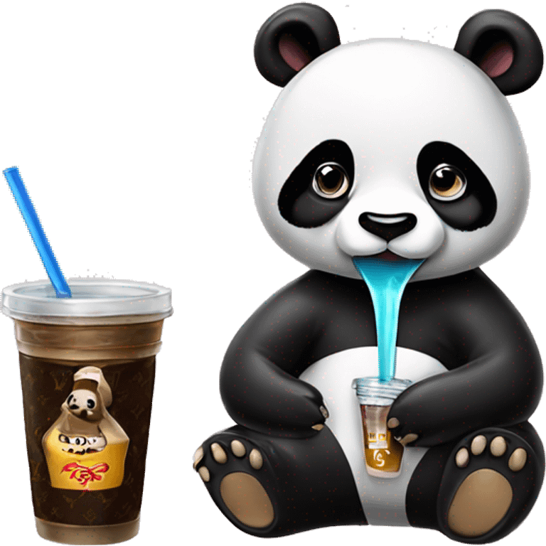 panda with drip on (supreme, louis vuitton) drinking boba emoji