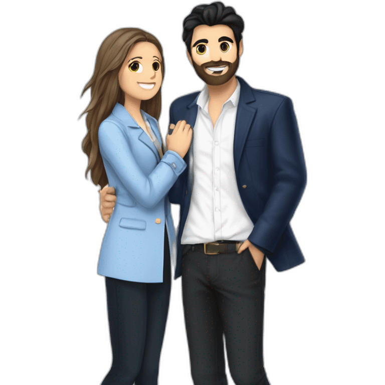 smiling couple in black jackets emoji | AI Emoji Generator